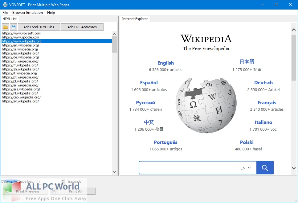 VovSoft Print Multiple Web Pages 2 Free Download ALLPCWorld