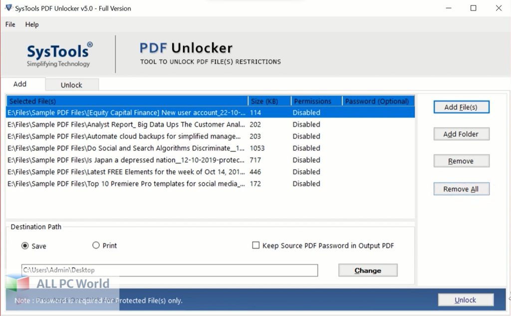 SysTools PDF Unlocker 5 Free Download ALL PC World